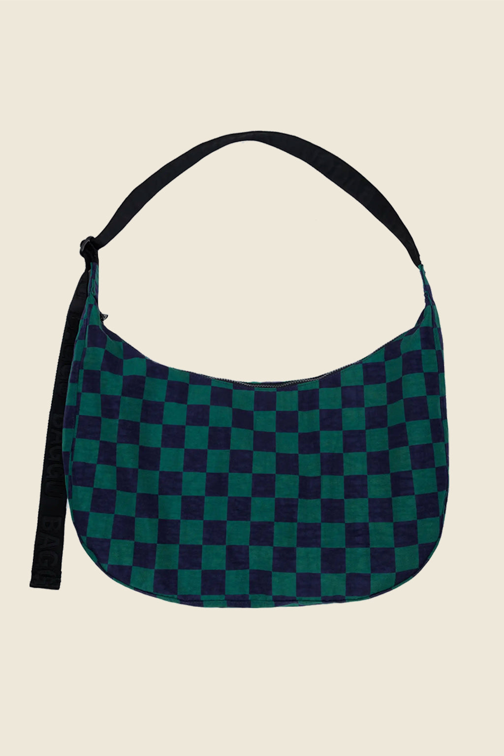 BAGGU Large Crescent Bag, Navy & Geen Check | Kin Ship Goods